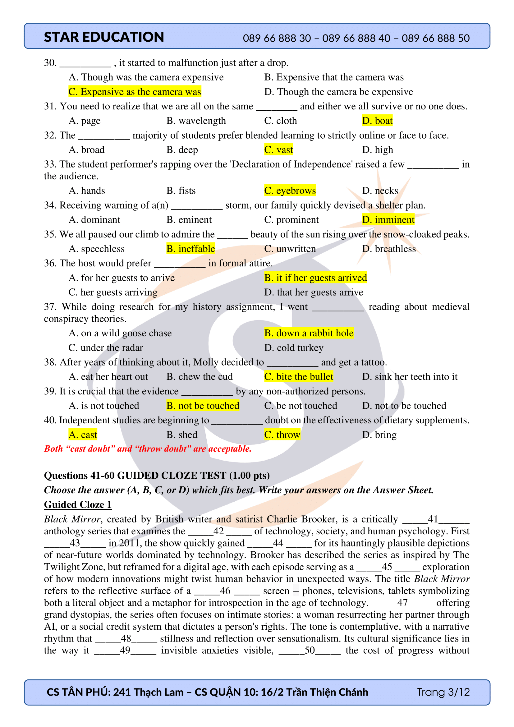 Đáp án đề thi Anh chuyên PTNK 2025-2026 - Star Education